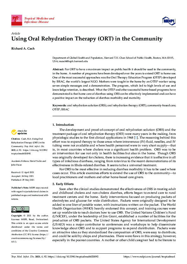 (PDF) Using Oral Rehydration Therapy (ORT) in the Community