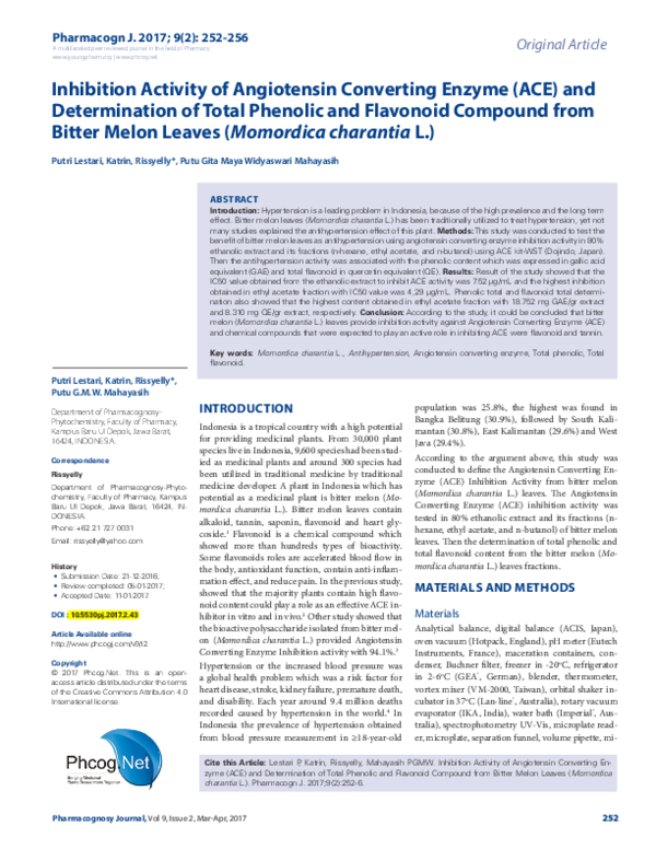 (PDF) Inhibition Activity of Angiotensin Converting Enzyme (ACE) and ...
