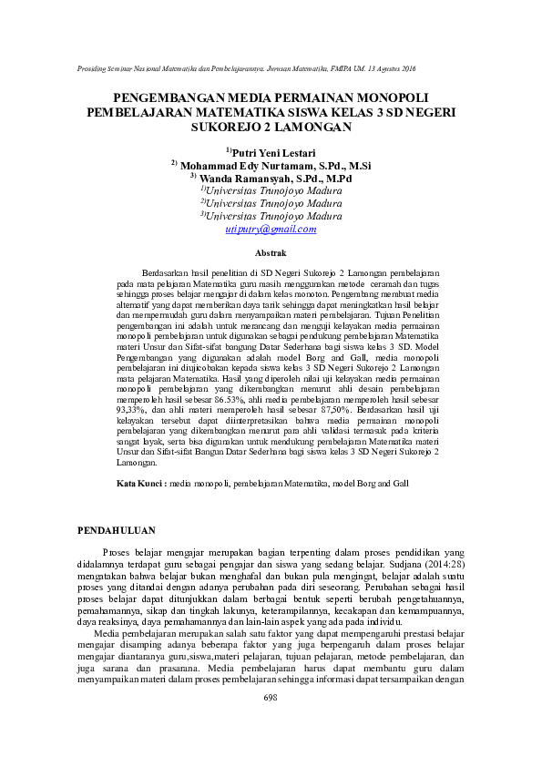 (PDF) Pengembangan Media Permainan Monopoli Pembelajaran Matematika | Putri Lestari - Academia.edu