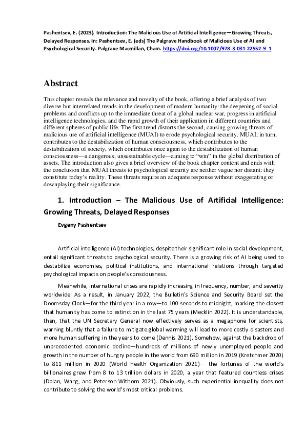 (PDF) Introduction The Malicious Use of Artificial Intelligence Growing ...