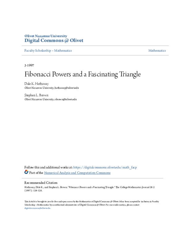 (PDF) Fibonacci Powers and a Fascinating Triangle