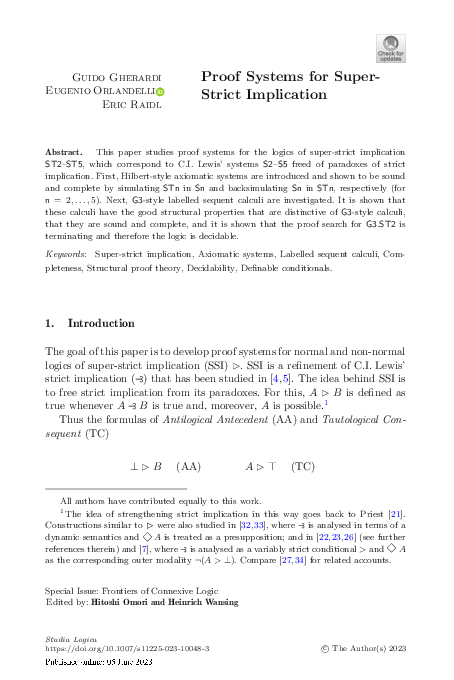 (PDF) Proof Systems for Super- Strict Implication