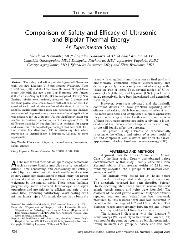 (PDF) Comparison of safety and efficacy of ultrasonic and bipolar ... (PDF) Comparison of safety and efficacy of ultrasonic and bipolar ...