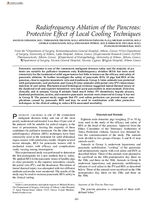 (PDF) Radiofrequency ablation of the pancreas: protective effect of local cooling techniques