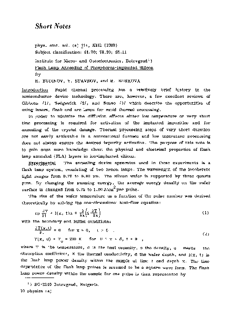 (PDF) Flash Lamp Annealing of Phosphorus-Implanted Silicon