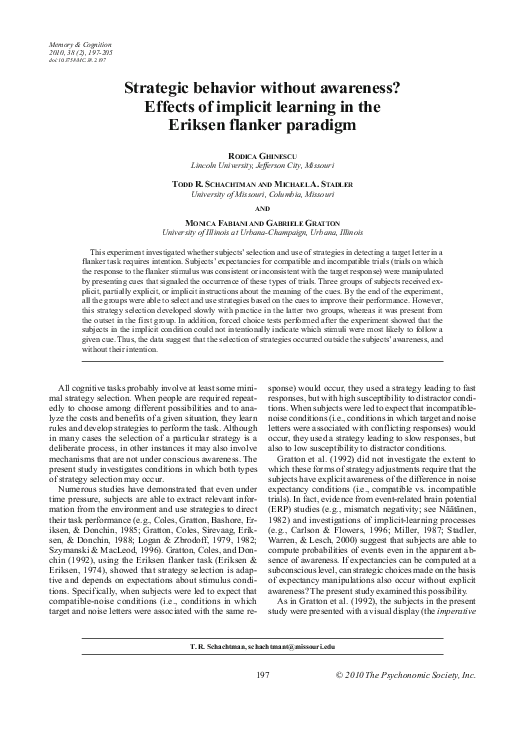 (PDF) Strategic behavior without awareness? Effects of implicit learning in the Eriksen flanker ...