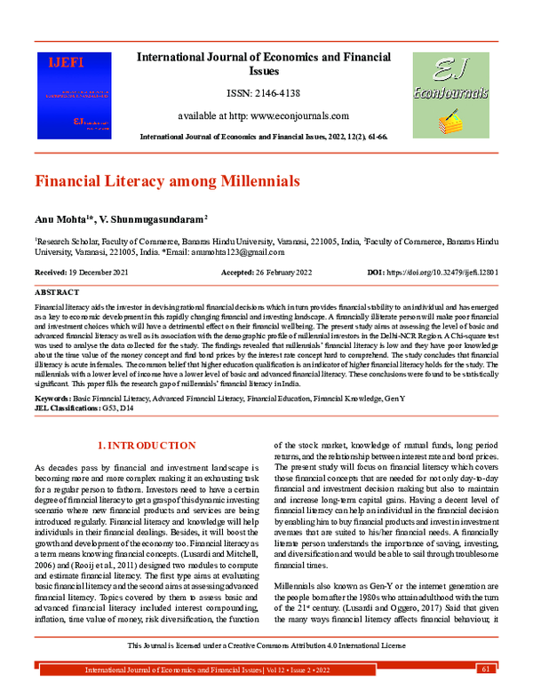 (PDF) Financial Literacy Among Millennials