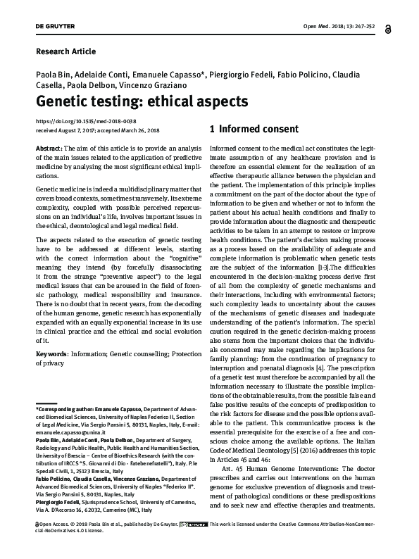 (PDF) Genetic testing: ethical aspects