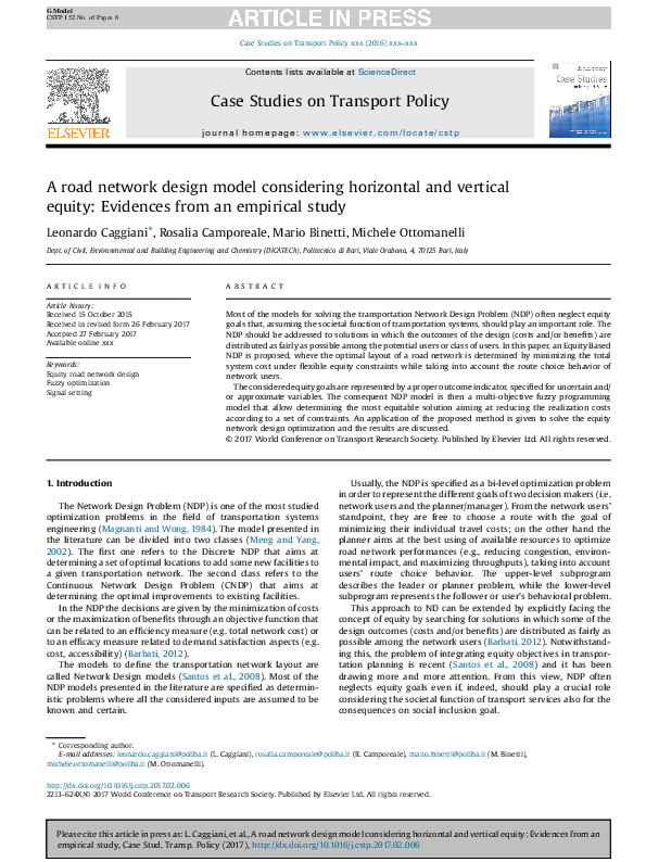 (PDF) A road network design model considering horizontal and vertical equity: Evidences from an ...