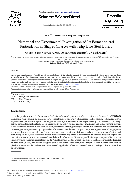 (PDF) Numerical and Experimental Investigation of Jet Formation and ...
