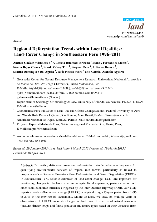 (PDF) Regional Deforestation Trends within Local Realities: Land-Cover ...