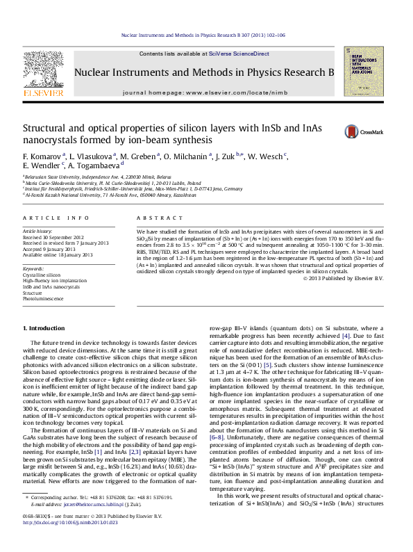 (PDF) Structural and optical properties of silicon layers with InSb and ...