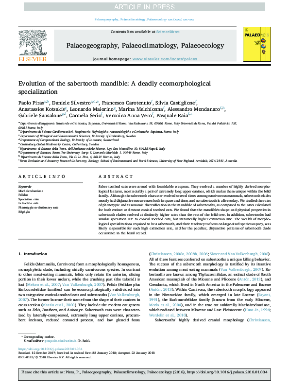 (PDF) Evolution of the sabertooth mandible: A deadly ecomorphological ...