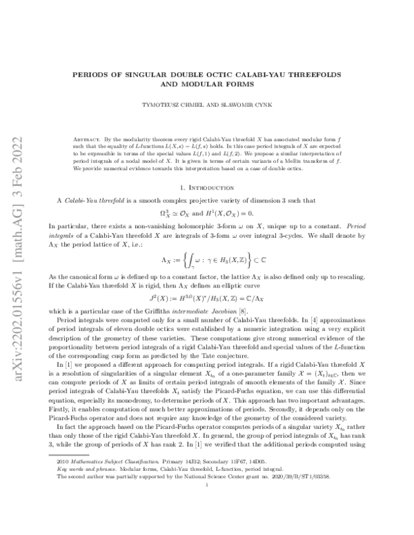(PDF) Periods of singular double octic Calabi–Yau threefolds and ...