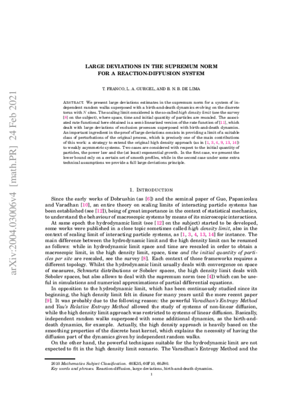 (PDF) Large deviations in the supremum norm for a reaction–diffusion system | Bernardo Cunha ...