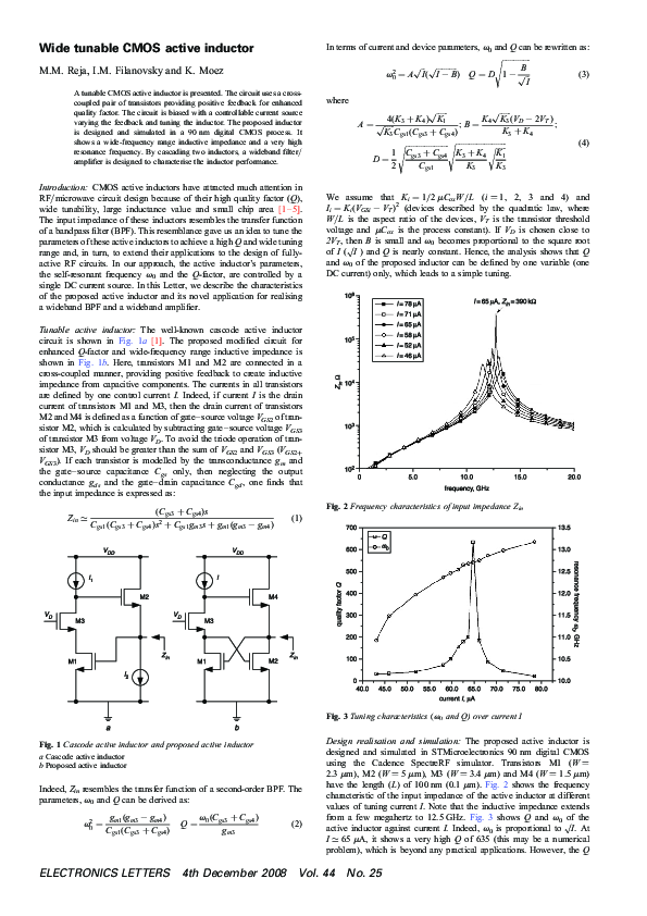 (PDF) Wide tunable CMOS active inductor
