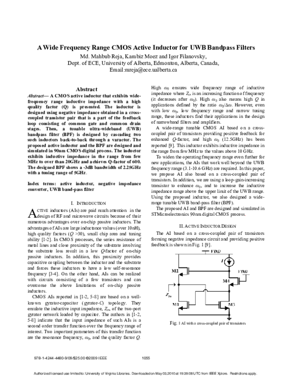 (PDF) A wide frequency range CMOS active inductor for UWB bandpass filters