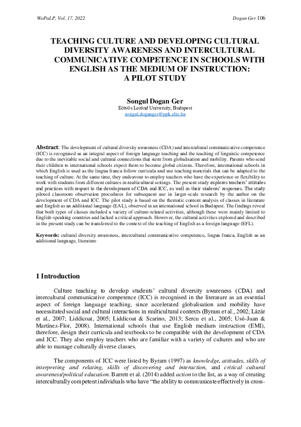 (PDF) TEACHING CULTURE AND DEVELOPING CULTURAL DIVERSITY AWARENESS AND ...