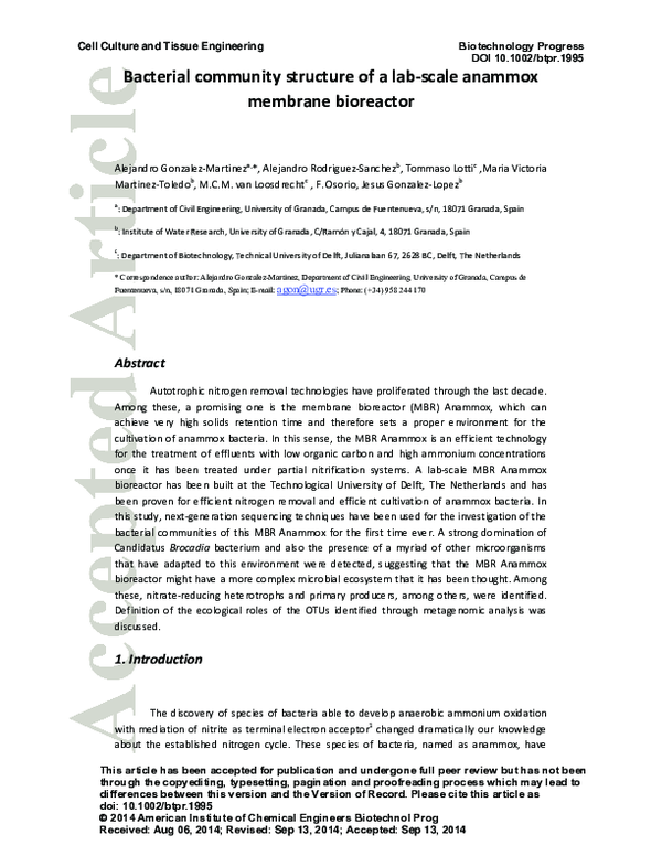 (PDF) Bacterial community structure of a lab-scale anammox membrane bioreactor