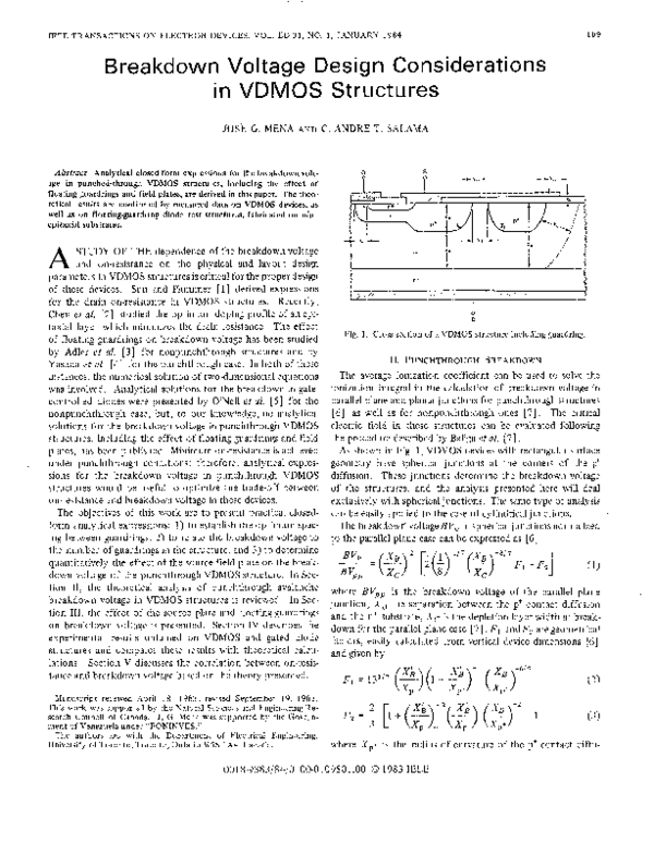 (PDF) Breakdown voltage design considerations in VDMOS structures