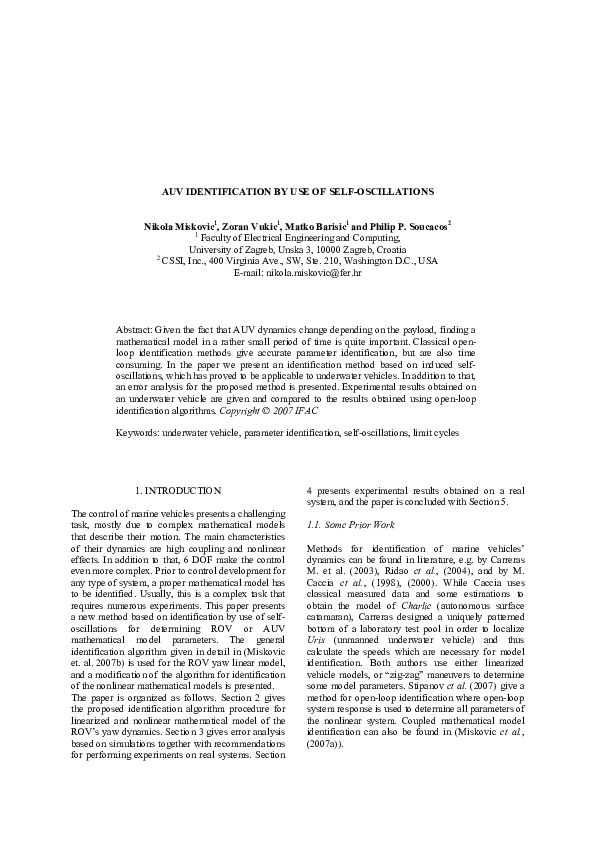 (PDF) Auv Identification by Use of Self-Oscillations