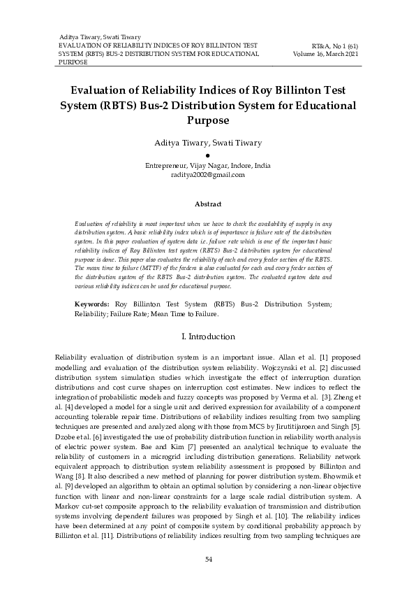 (PDF) Evaluation of Reliability Indices of Roy Billinton Test System ...