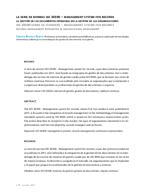 (PDF) La serie de normas ISO 30300 - management system for records: la ...
