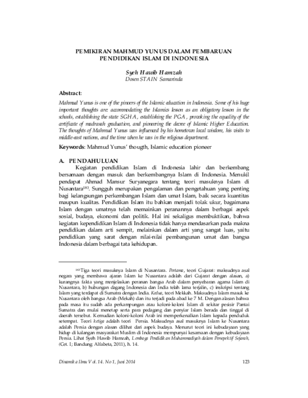 (PDF) Pemikiran Mahmud Yunus dalam Pembaruan Pendidikan Islam di Indonesia | Yasir ali ...