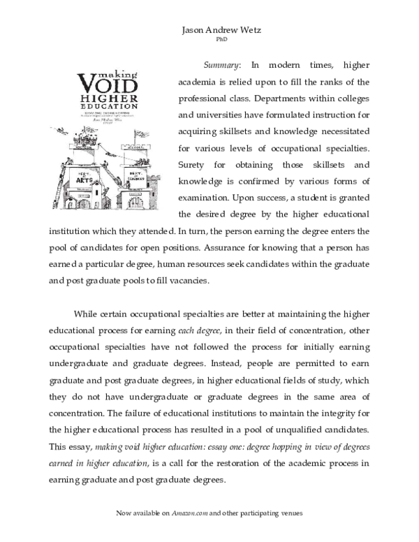 (PDF) Making Void Higher Education: Essay One: Degree Hopping In view ...
