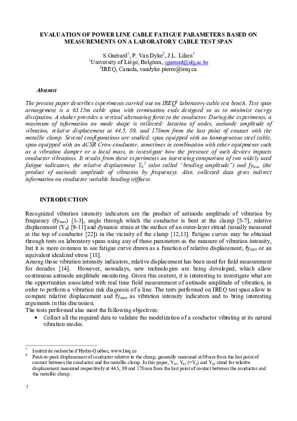(PDF) Evaluation of power line cable fatigue parameters based on measurements on a laboratory ...