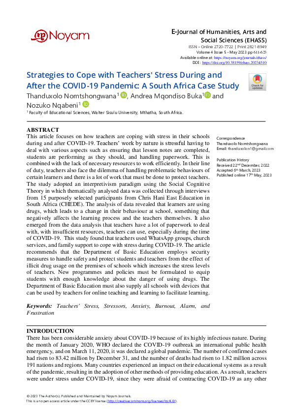(PDF) Strategies to Cope with Teachers’ Stress During and After the ...