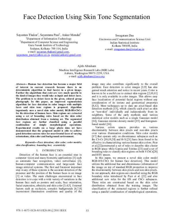 (PDF) Face detection using skin tone segmentation