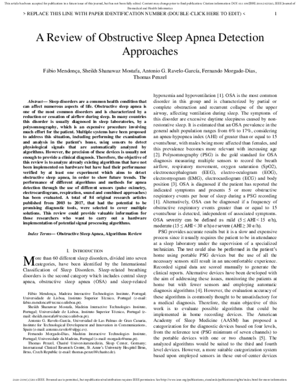Pdf A Review Of Obstructive Sleep Apnea Detection Approaches