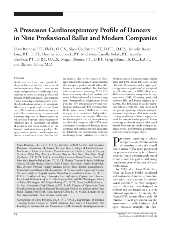(PDF) Cardiorespiratory Fitness in Ballet vs Modern Dancers