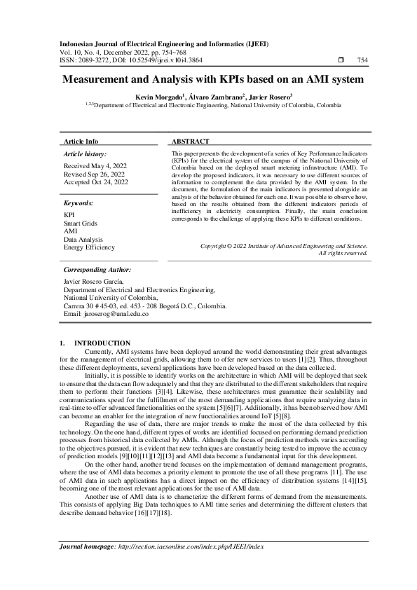 (PDF) Measurement and Analysis with KPIs based on an AMI system