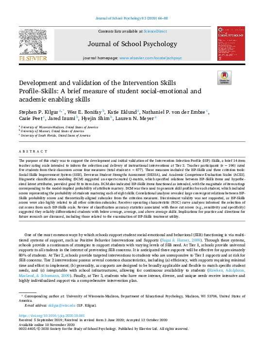 (PDF) Development and validation of the Intervention Skills Profile–Skills: A brief measure of ...