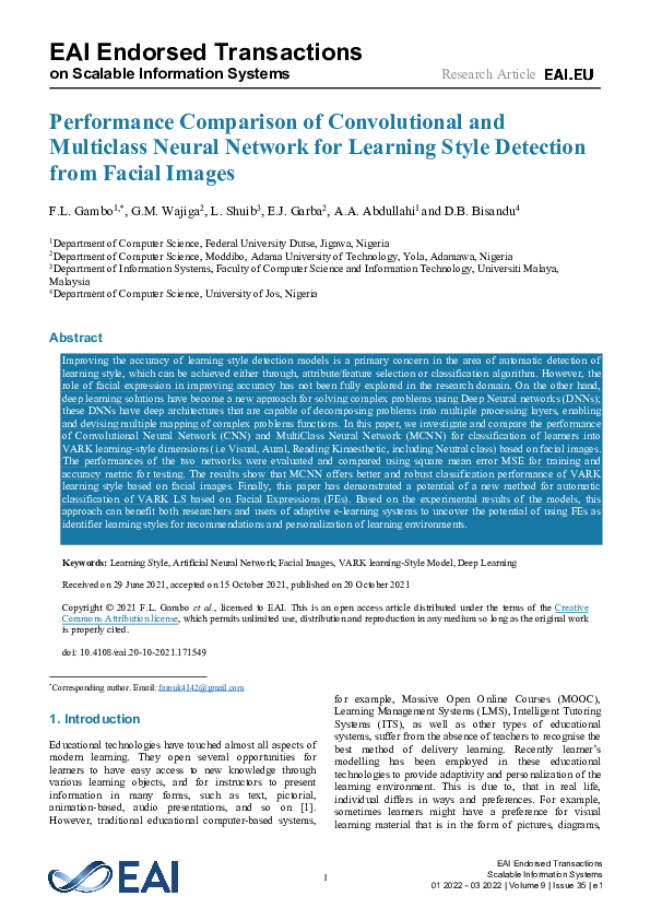 Pdf Performance Comparison Of Convolutional And Multiclass Neural Network For Learning Style