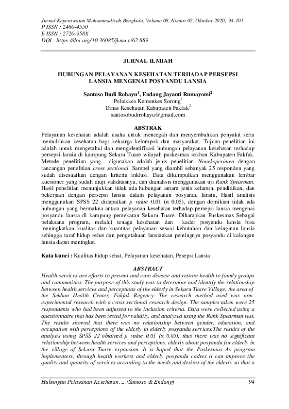 (PDF) Hubungan Pelayanan Kesehatan terhadap Persepsi Lansia Mengenai Posyandu Lansia