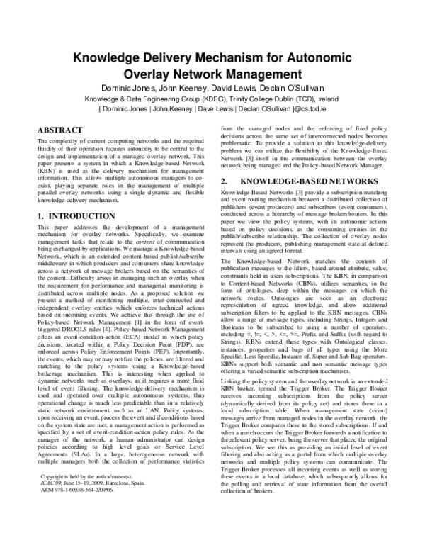 (PDF) Knowledge delivery mechanism for autonomic overlay network management