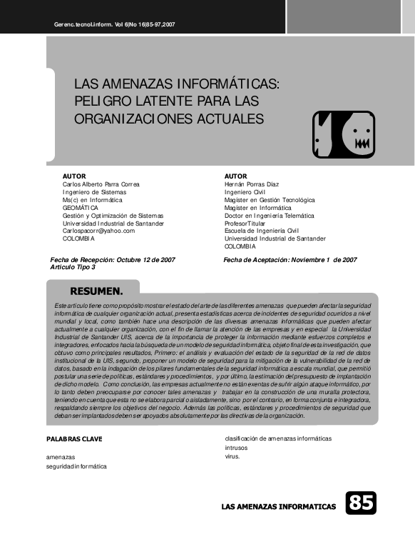 (PDF) Las Amenazas Informáticas: Peligro Latente Para Las ...