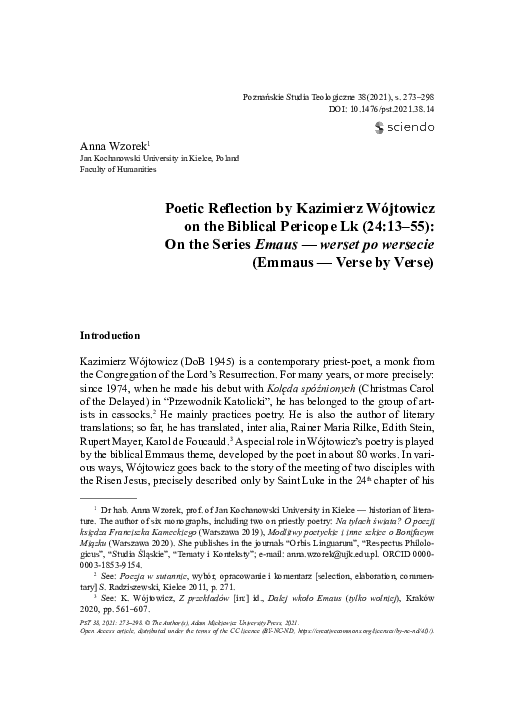(PDF) Poetic Reflection by Kazimierz Wójtowicz on the Biblical Pericope ...