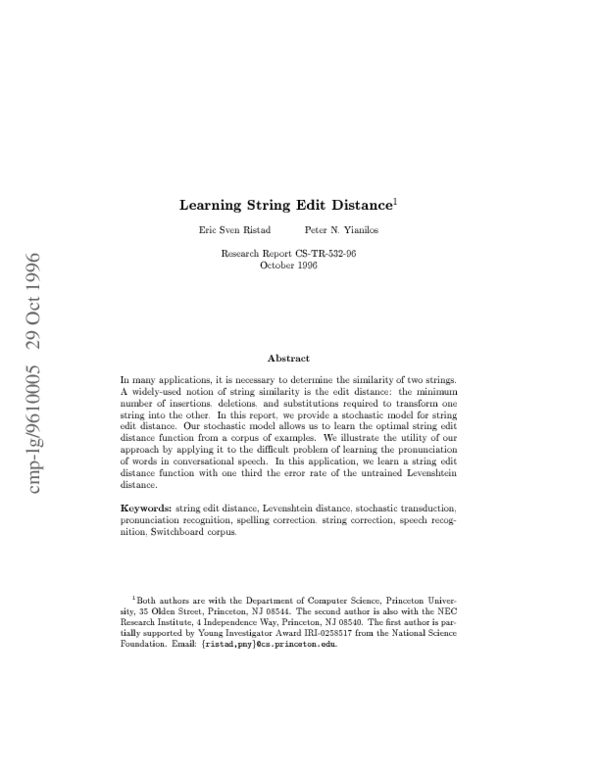 (PDF) Learning string-edit distance | Peter Yianilos - Academia.edu