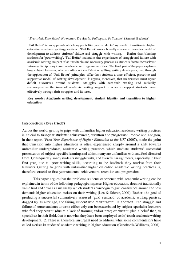 (PDF) ‘Fail better’: Reconsidering the role of struggle and failure in ...