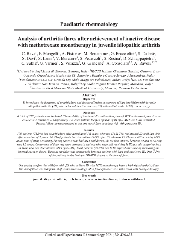 (PDF) Analysis of arthritis flares after achievement of inactive ...