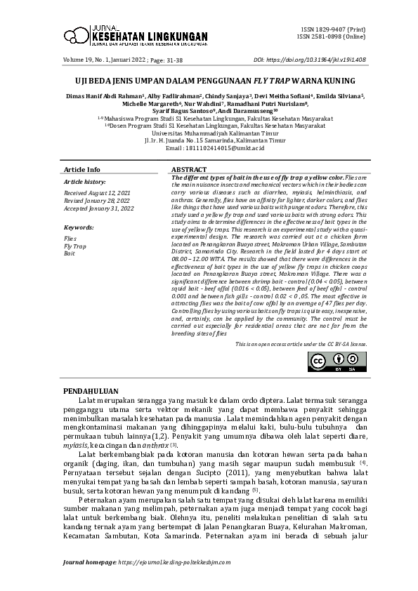(PDF) Uji Beda Jenis Umpan Dalam Penggunaan Fly Trap Warna Kuning
