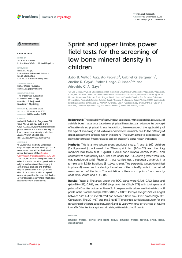 (PDF) Sprint and upper limbs power field tests for the screening of low ...
