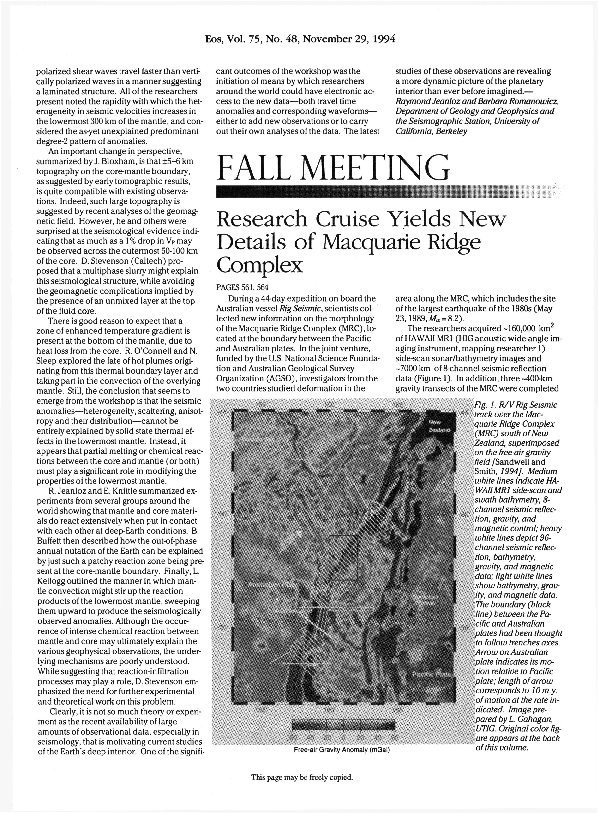 (PDF) Research cruise yields new details of Macquarie ridge complex