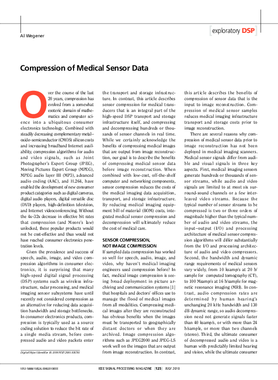 (PDF) Compression of Medical Sensor Data [Exploratory DSP