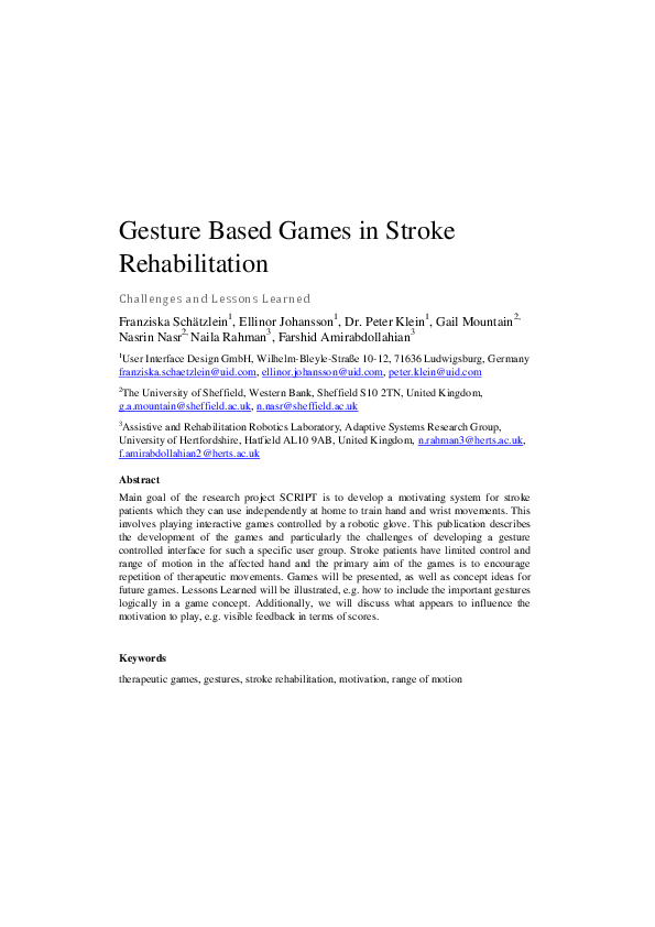 (PDF) Gesture Based Games in Stroke Rehabilitation