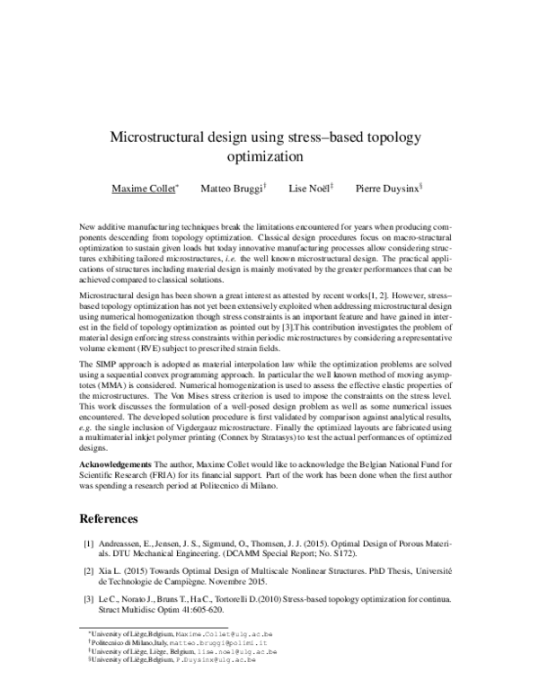 Pdf Microstructural Design Using Stress Based Topology Optimization